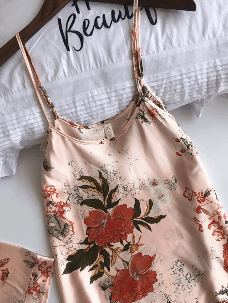 Floral Grace 3 Piece Satin Silk Lingerie Set For Women – BnB Accessories