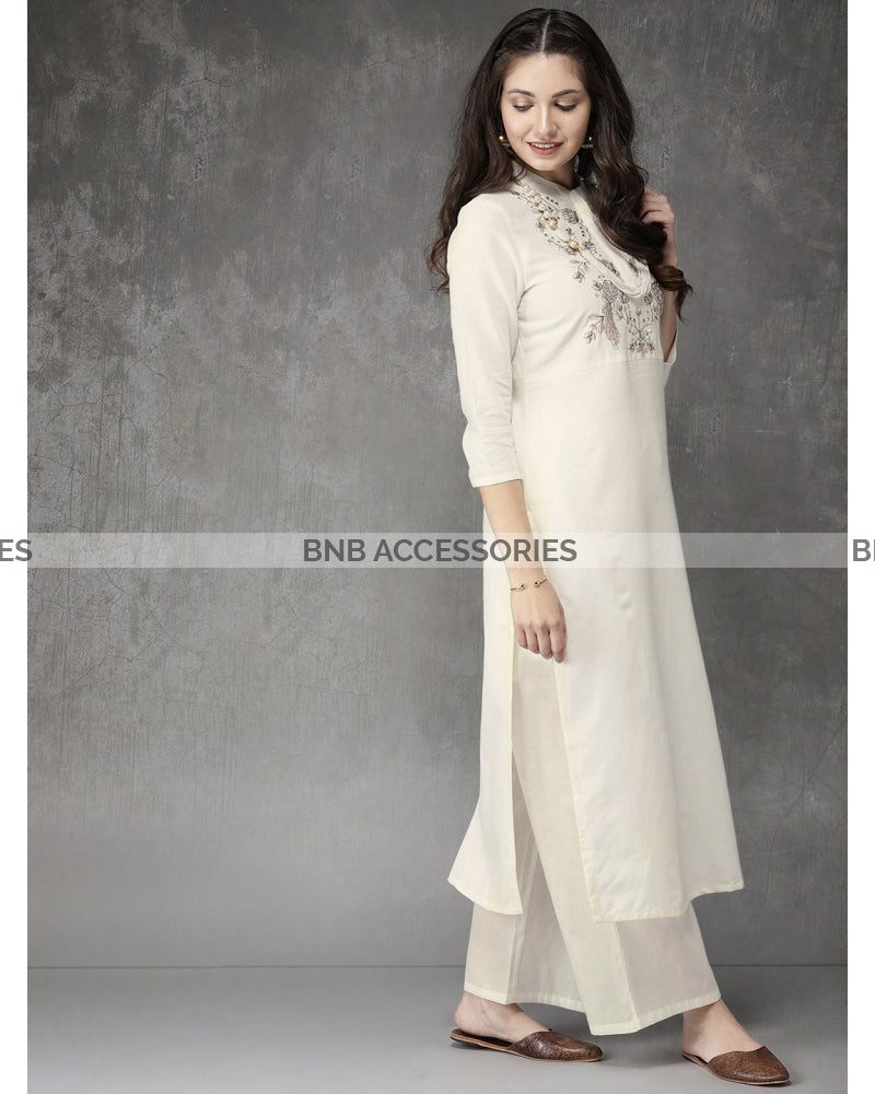 Skin Color Stitched Embroidered Kurti For Women – BnB Accessories